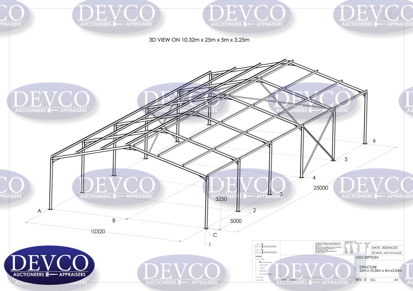 Steel Structure 10m x 30m x 3.25m x 5m (NEW - Unassembled) | Devco Auction